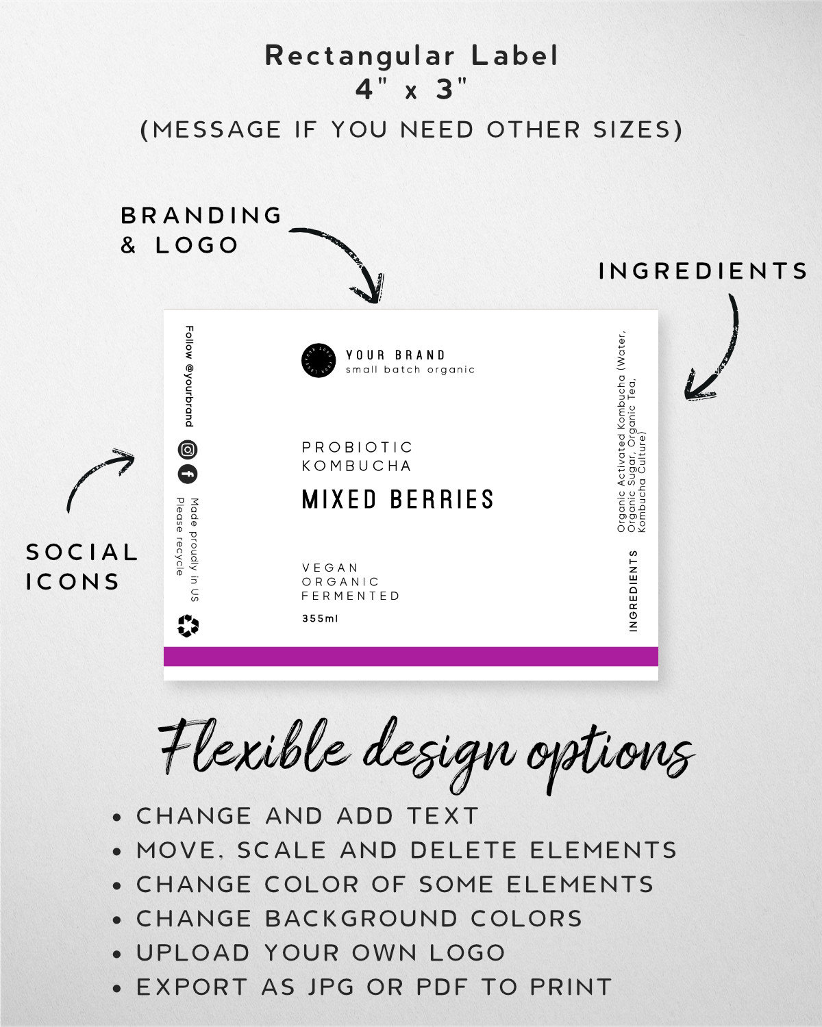 Printable Kombucha Bottle Label Template - Juice Label Business ...