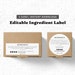 Minimalist Ingredient Label Template - Editable Packaging Sticker ...