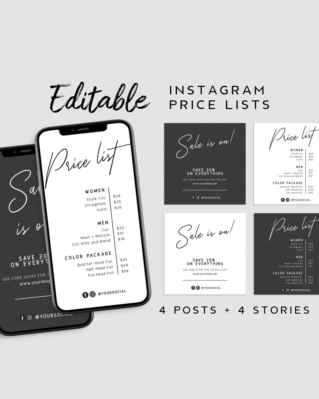 Instagram Price List Editable - Price List Salon, Instagram Template ...