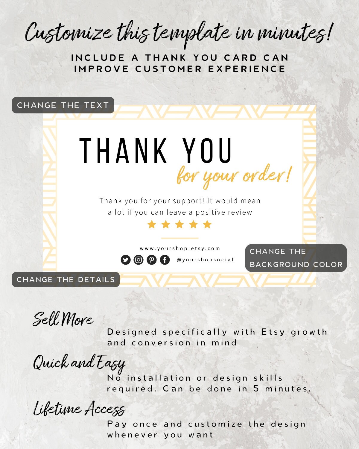 Ready to Print Order Insert Card Gold Thank You Card Thank | Etsy