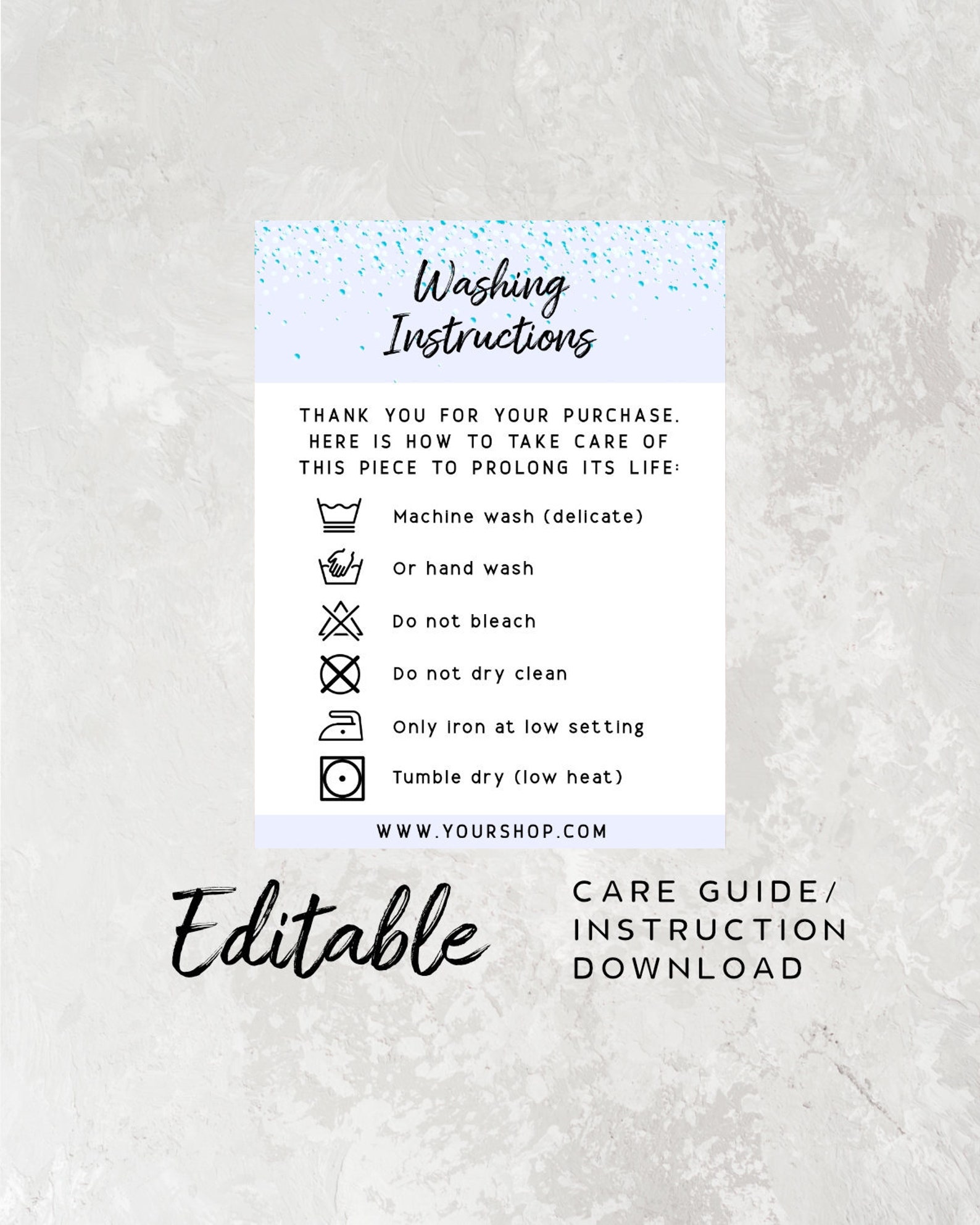Washing Instruction Card Template - Tshirt Care Guide Card, Clothing ...