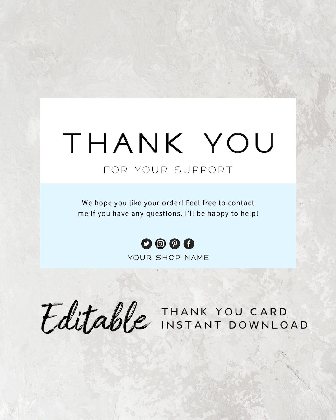 Business Thank You Insert Cards - Order Thank You Card, Light Blue Card ...