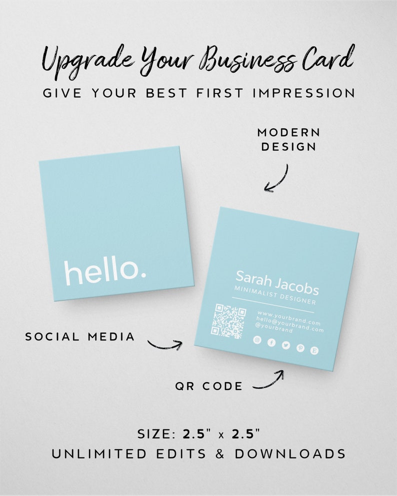 Simple QR Code Square Business Card Template Scannable Card - Etsy