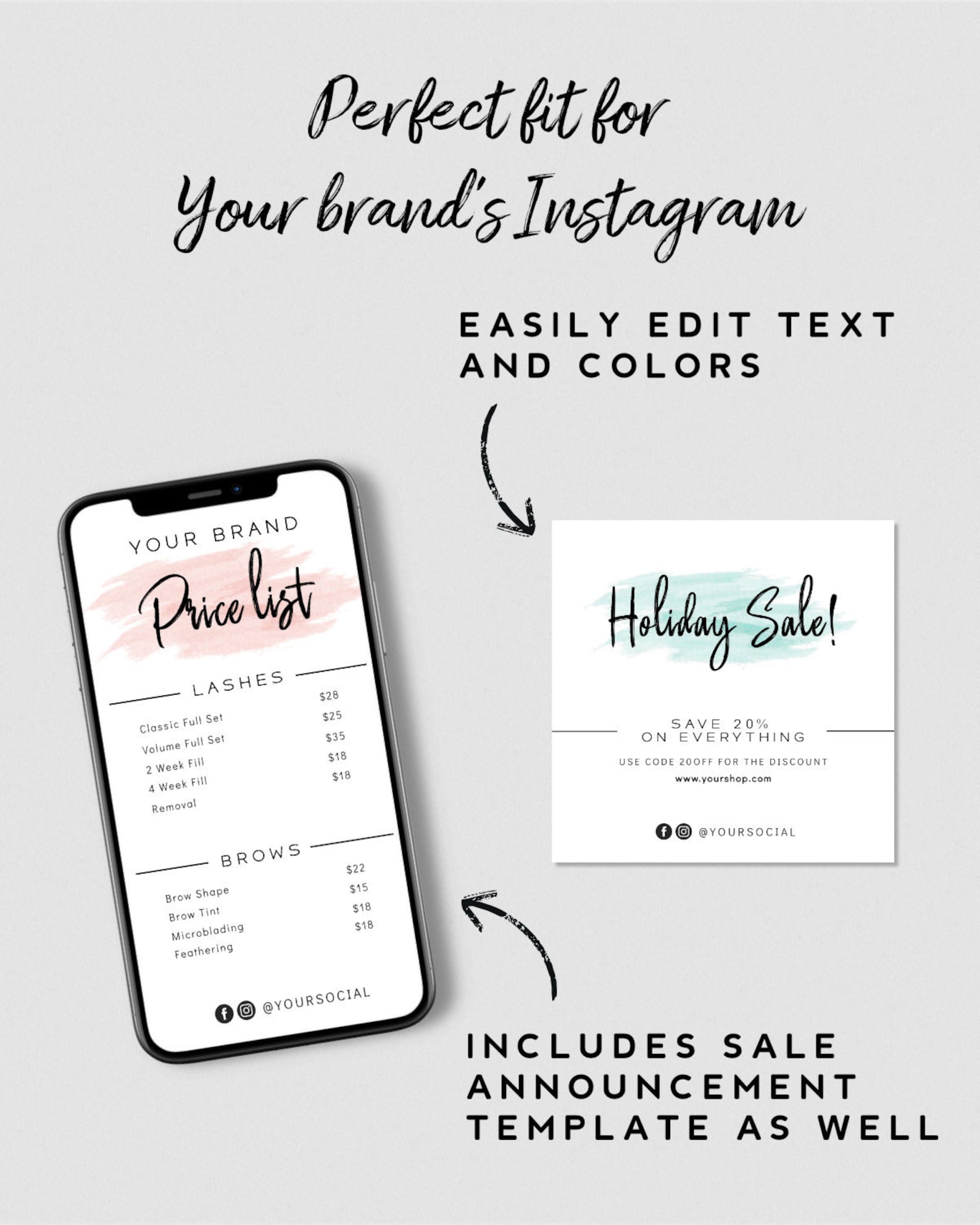 Editable Instagram Price List Template - Instagram Menu Template for ...