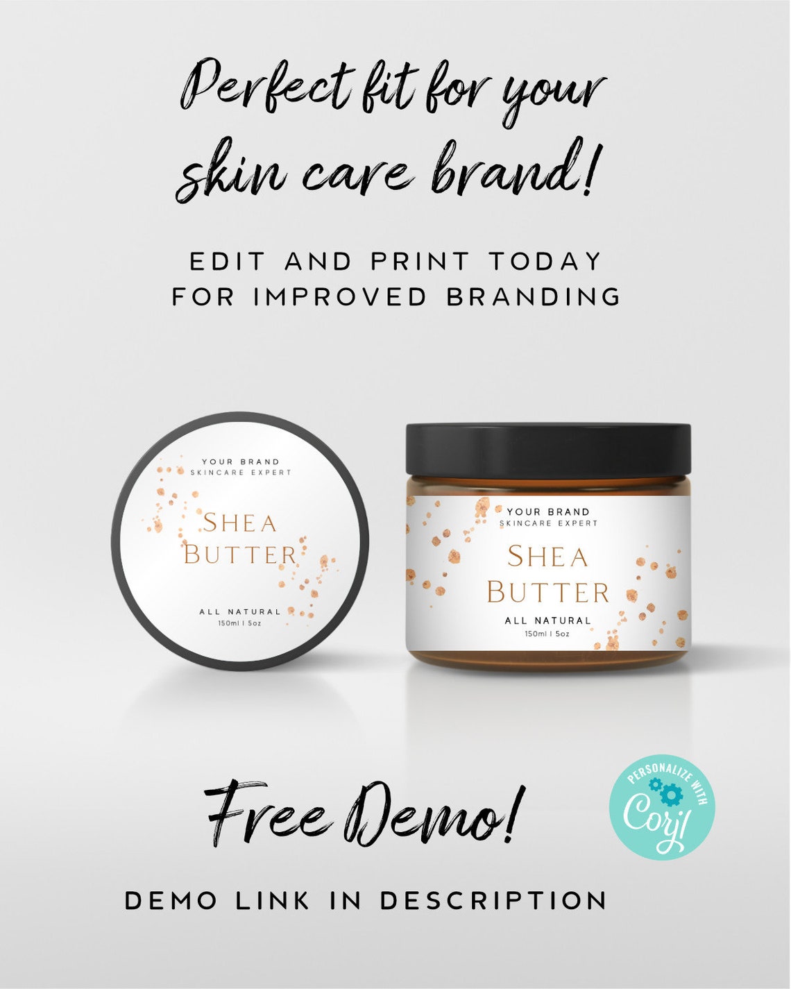 Gold Ink Label Template - 7x2, Jar Label for Body Butter, Product Label ...