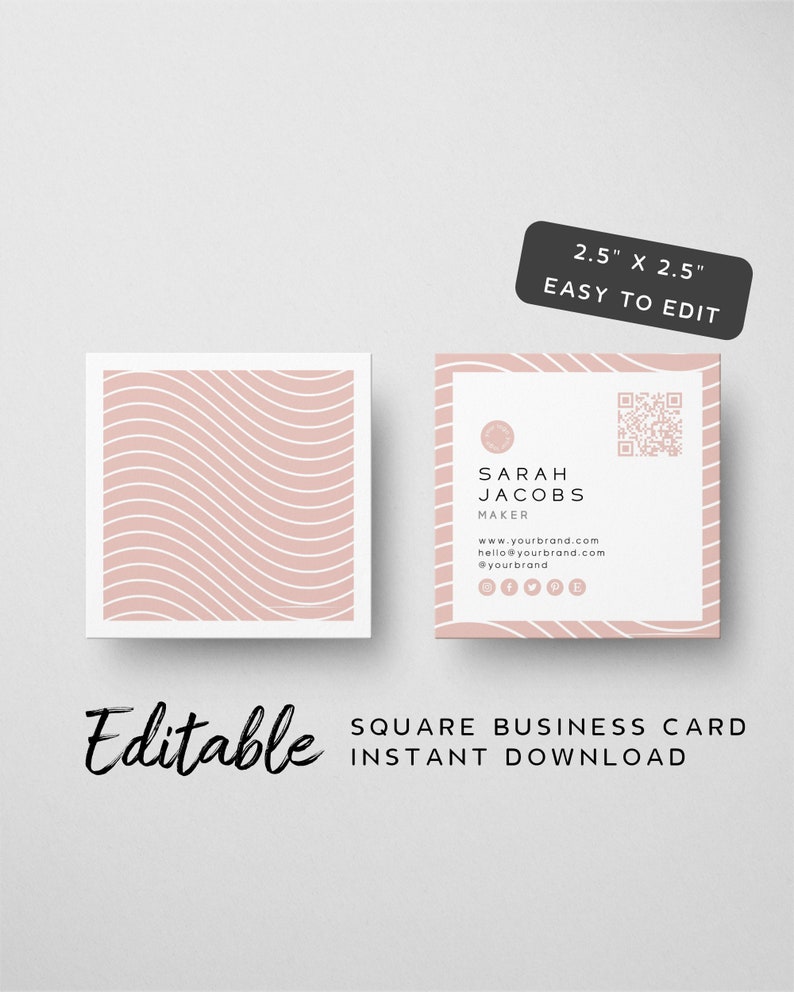 Modern Square Business Card With QR Code Scannable Card - Etsy