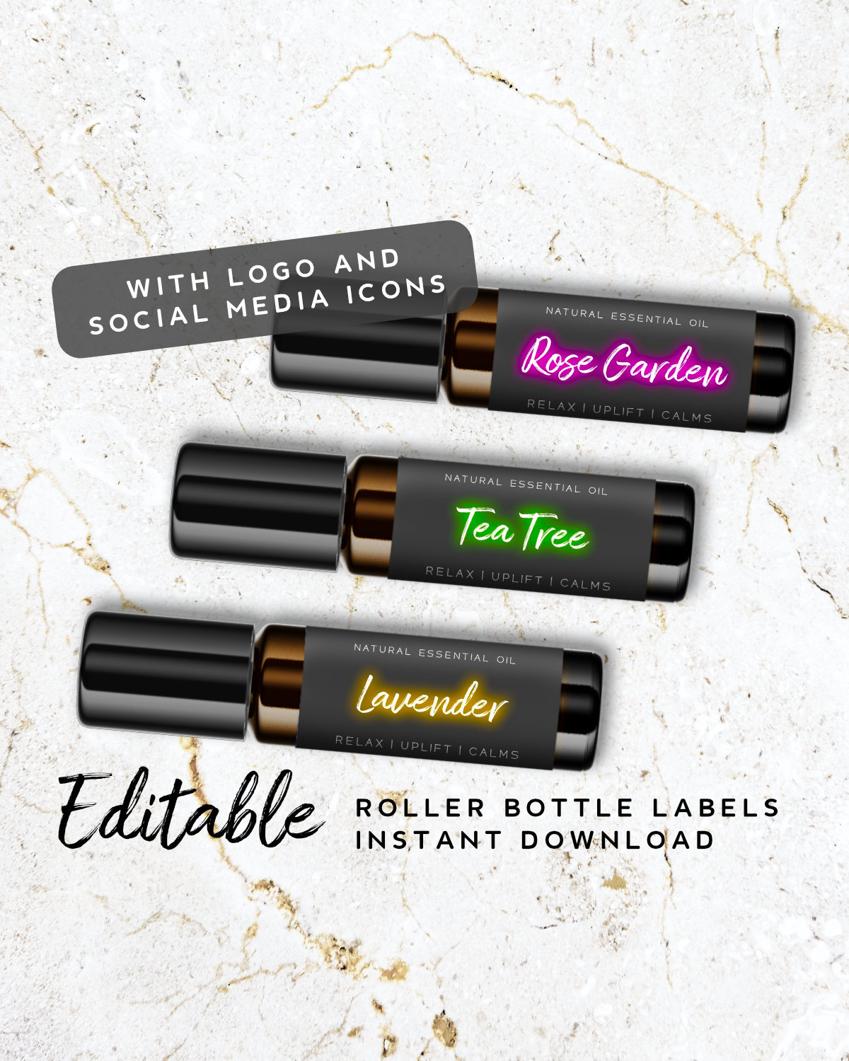 Neon Roller Bottle Label Template Black Label Design - Etsy