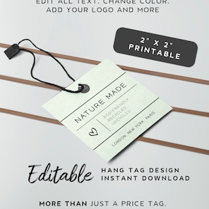Ready to Print Hang Tag Template - Square Product Tag Design, DIY Tag ...