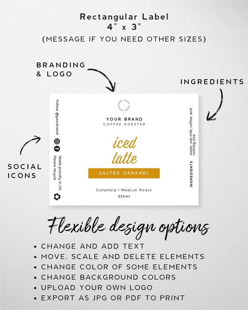 Editable Coffee Label Template Custom Latte Label Coffee - Etsy
