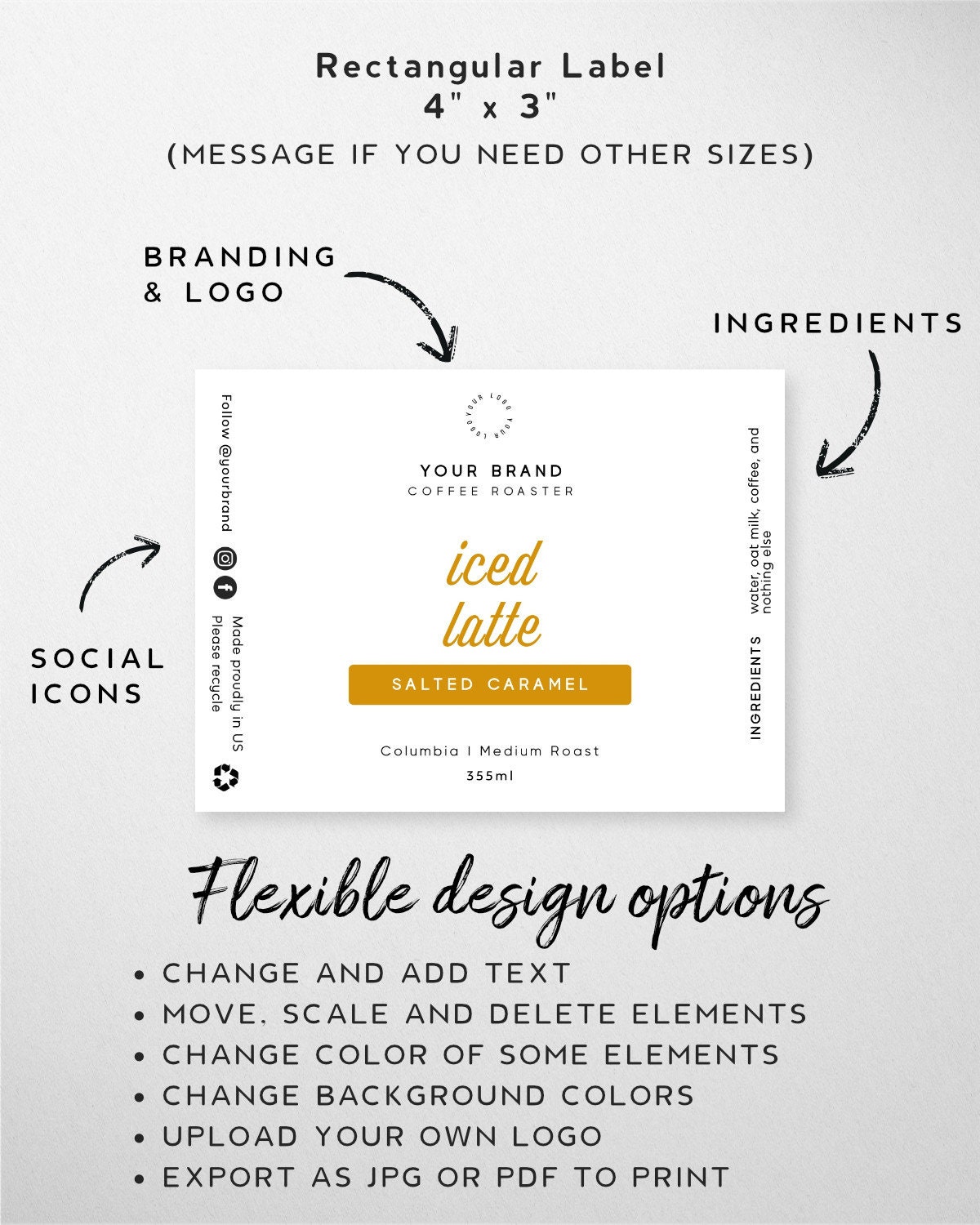 Editable Coffee Label Template Custom Latte Label Coffee - Etsy