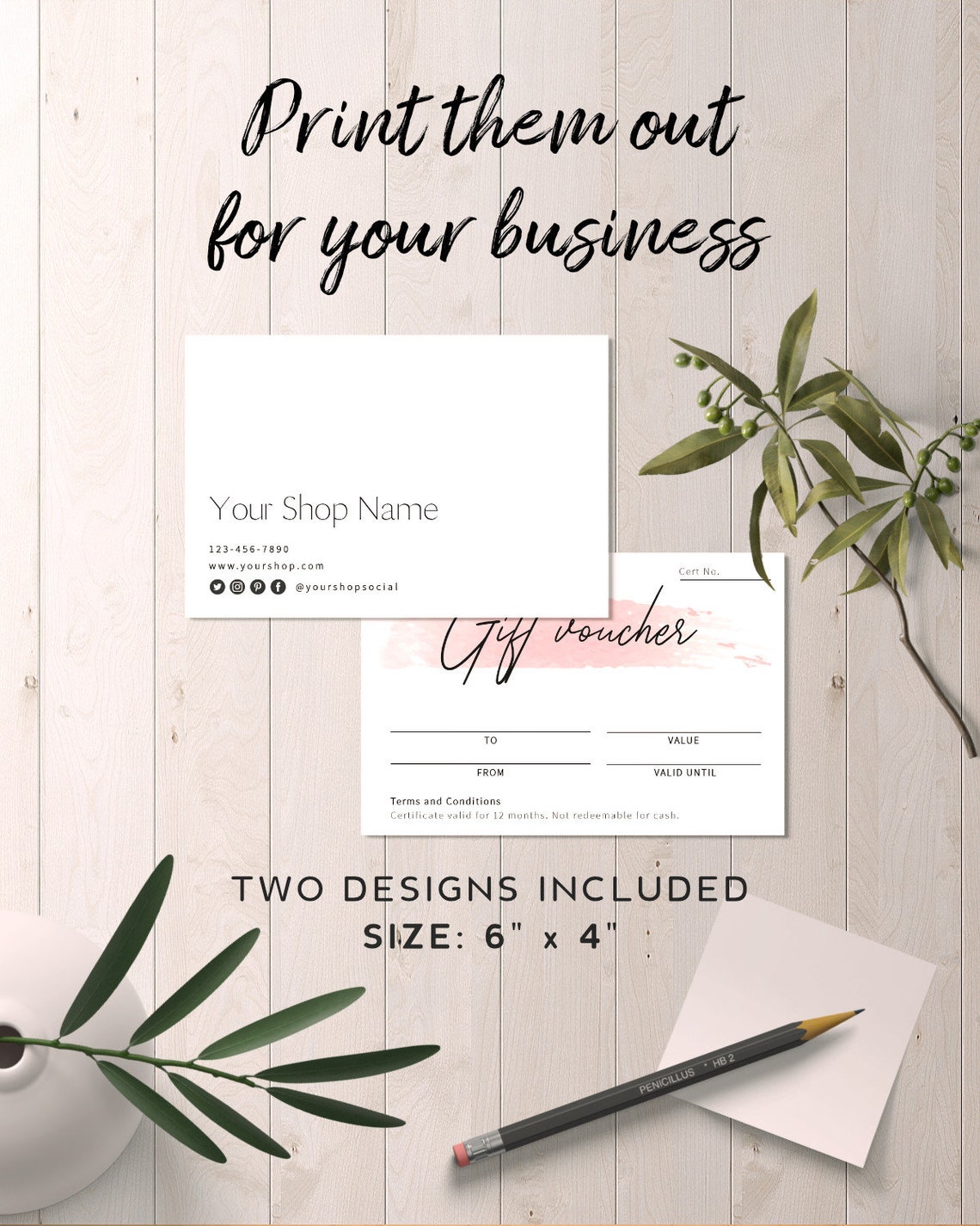 Printable Gift Card Template - DIY Shop Voucher Template, Printable ...