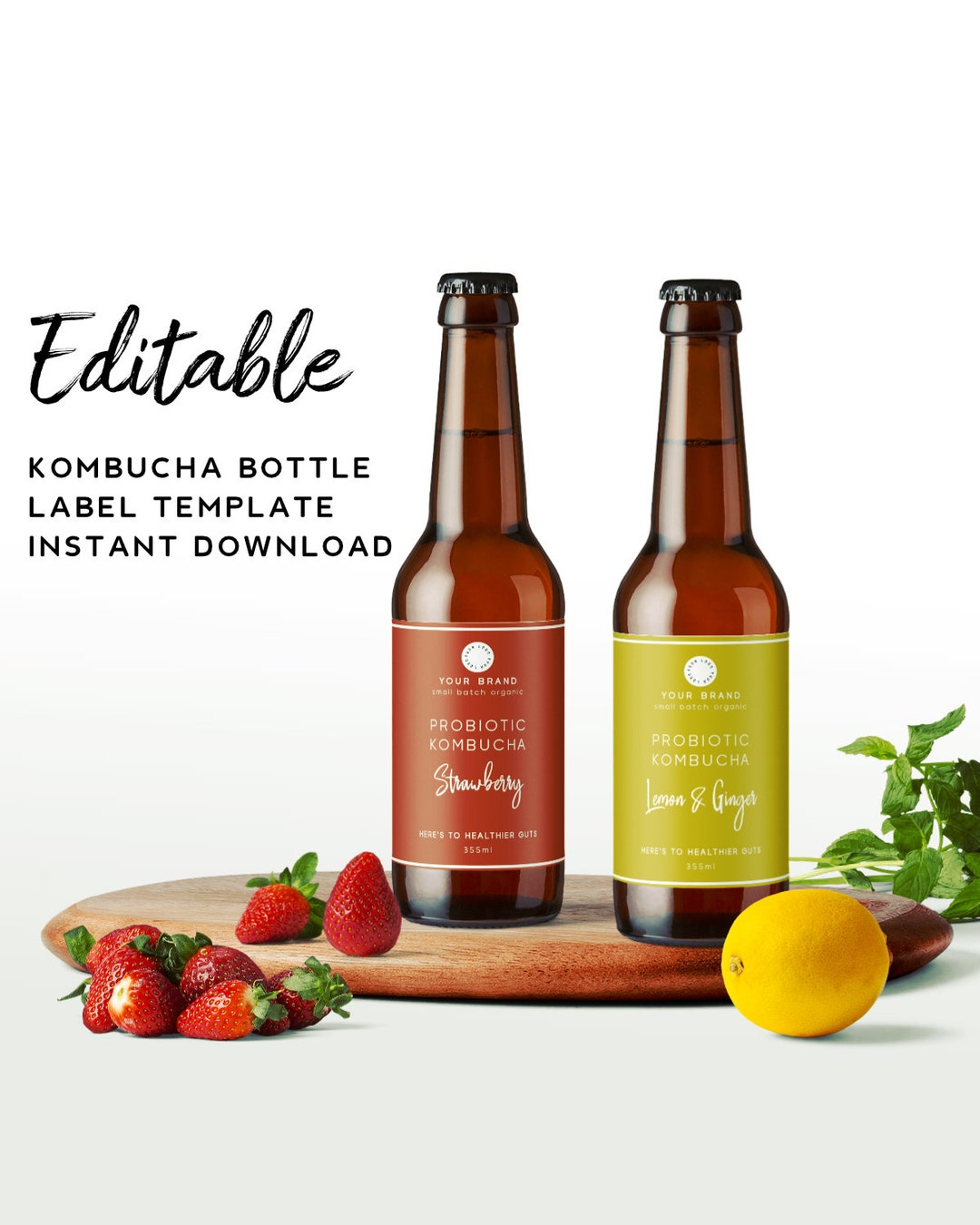 Editable Kombucha Label Template - Beer Bottle Label Design, Digital ...