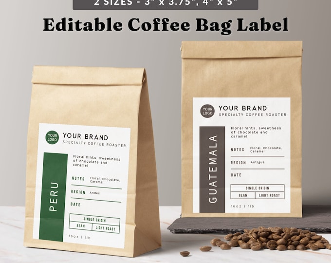 DIY Coffee Label Template - Kraft Pouch Label Template, Branding Label ...
