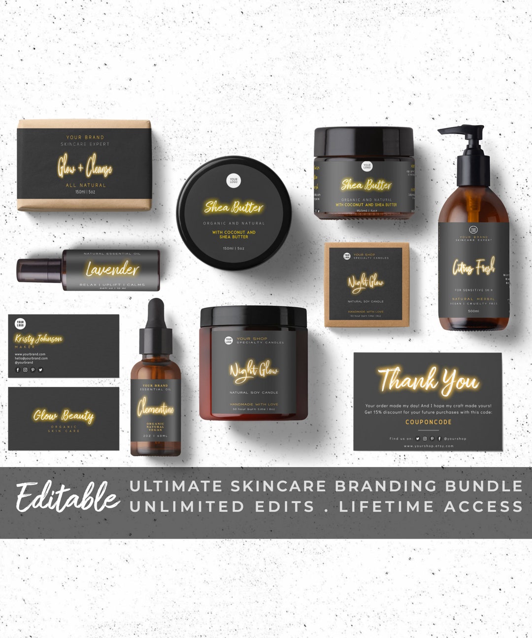 Neon Black DIY Cosmetic Label Bundle - Editable Label Printables ...