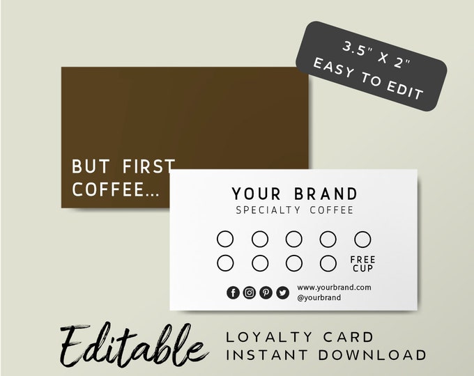 Rustic Kraft Paper Loyalty Reward Cards Coffee Shop Cafe Hotels Pubs ...