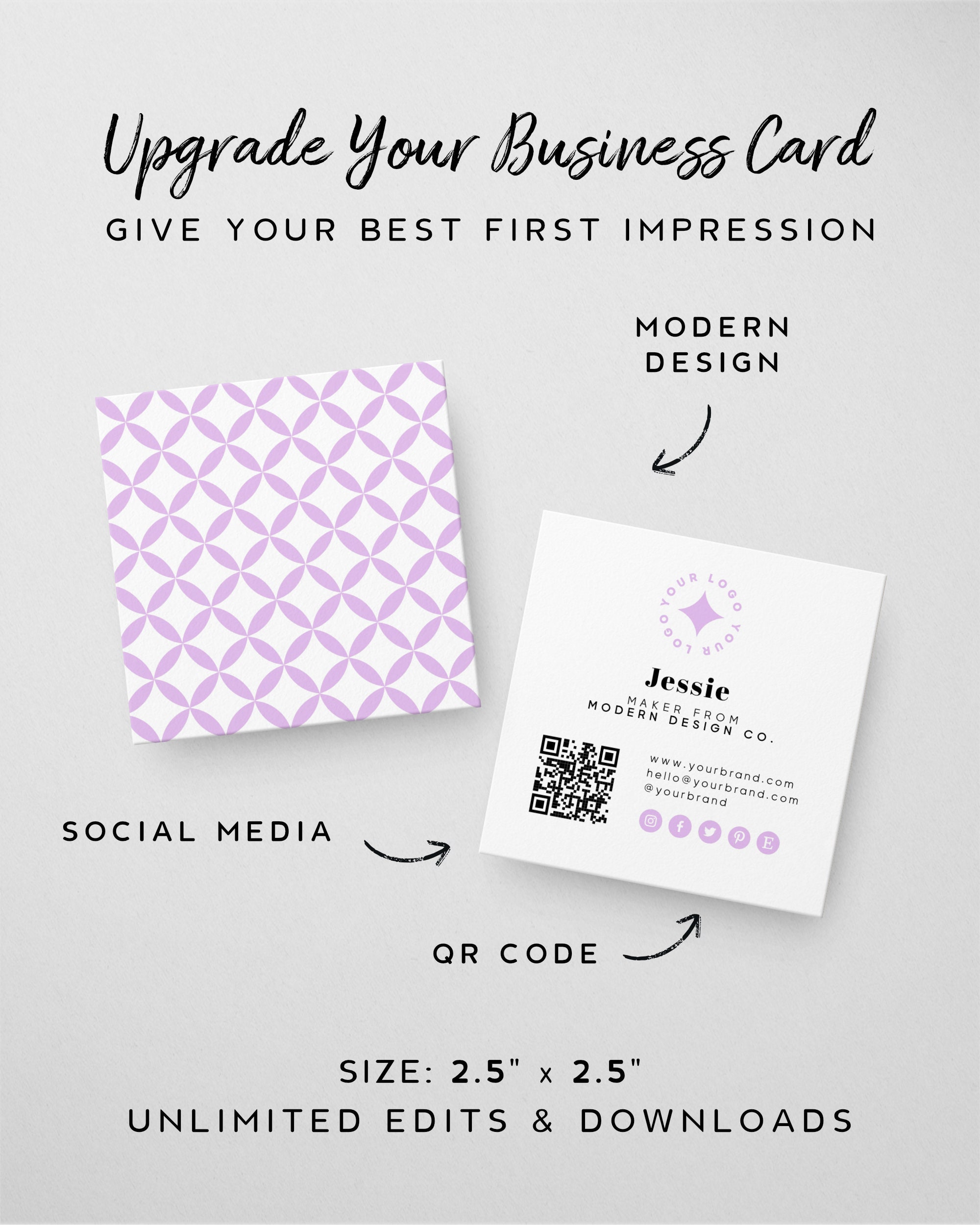 Playful Square Business Card QR Code Template Instant - Etsy