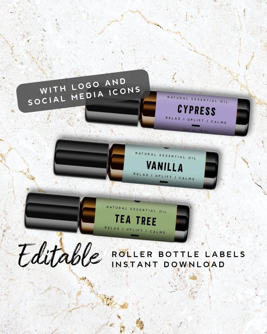 Modern Product Label Template - 10ml Roller Bottle Label Printable, 2x2 ...