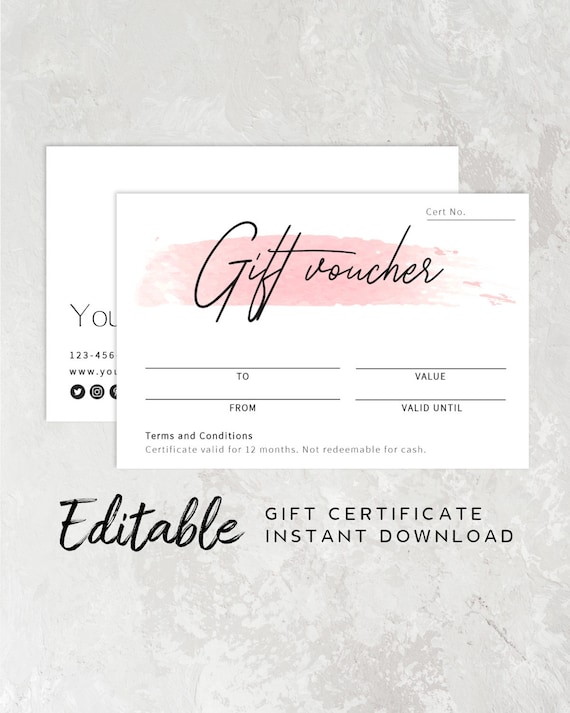 Printable Gift Card Template DIY Shop Voucher Template | Etsy
