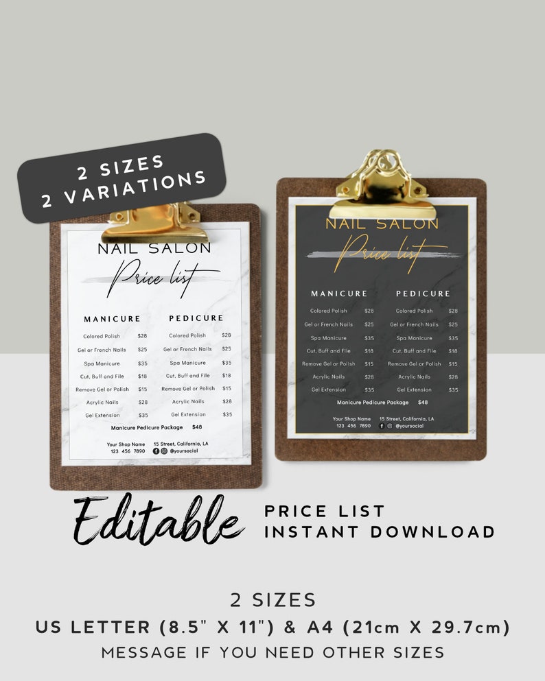 Beauty Salon Price List Template Price Sheet Makeup Price - Etsy