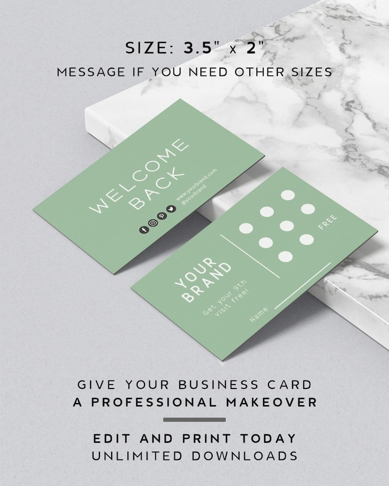 Printable Loyalty Card Template Modern Rewards Card Green - Etsy