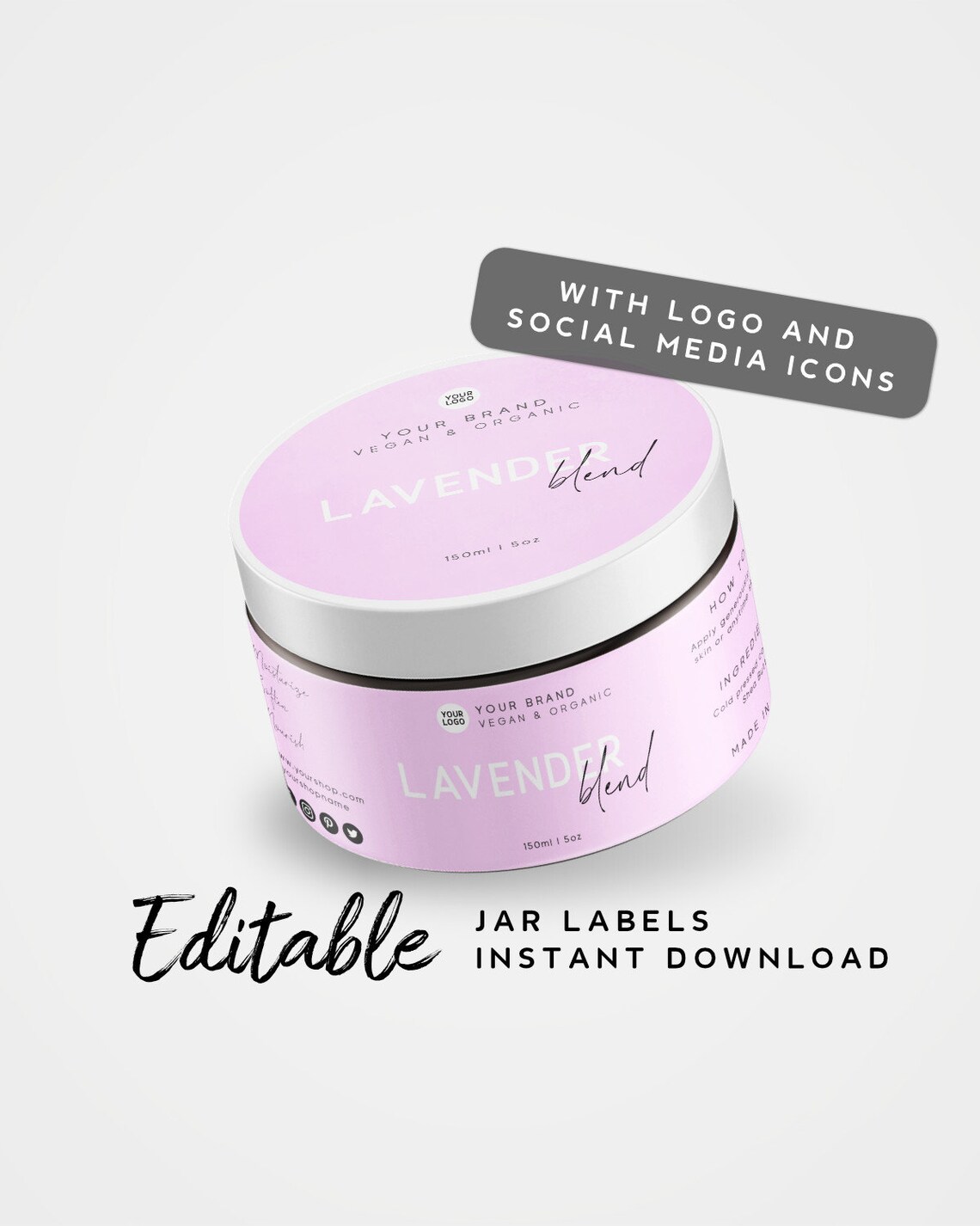Pastel Purple Jar Label Template - Product Label for Jars, Wrap Around ...