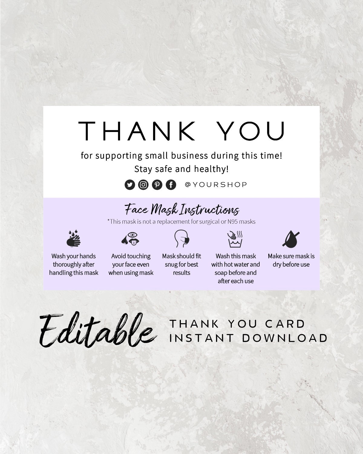 Face Mask Thank You Card With Instructions Face Mask Care | Etsy