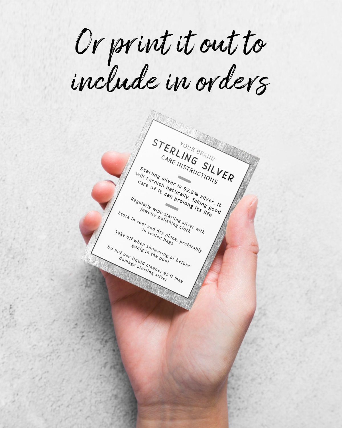 Printable Sterling Silver Care Instruction Card - Jewellery Card Care ...