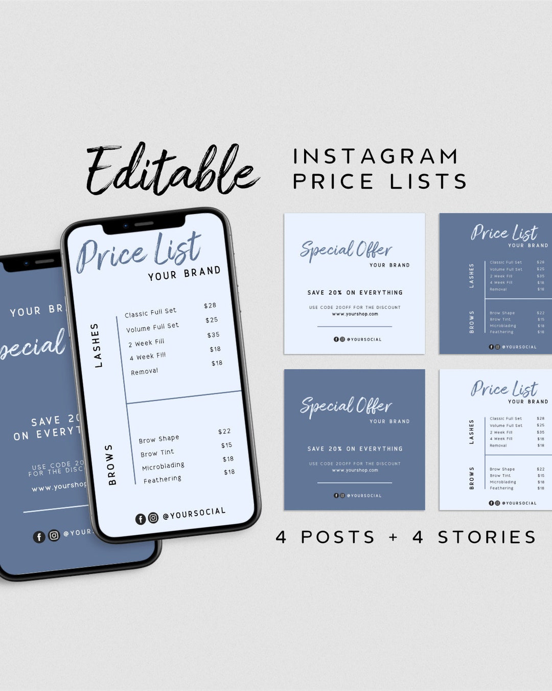 Blue Instagram Price List Template - Salon Price List Beauty, Blue ...