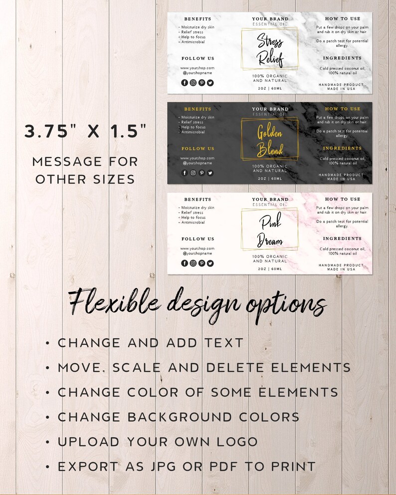 Marble Dropper Bottle Labels Printable - Editable Product Label ...
