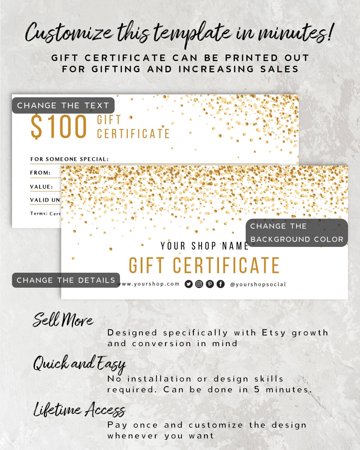 Gold Confetti Gift Card Printable Gold Metallic Card | Etsy
