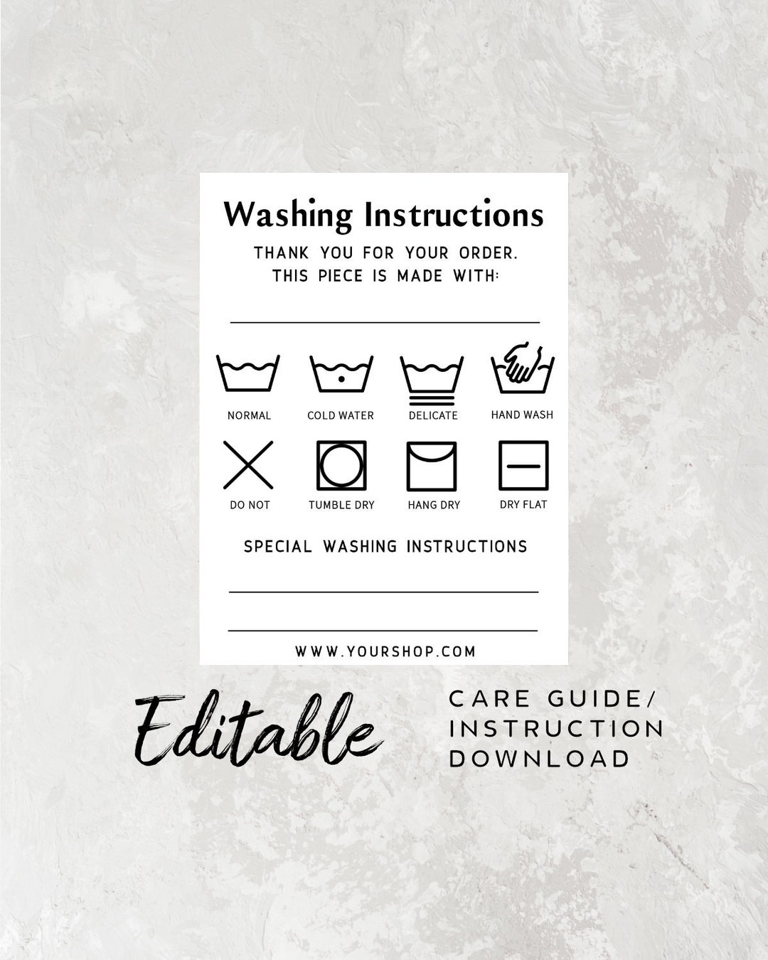 Editable Washing Instruction Template - Laundry Symbol Card, Clothing ...