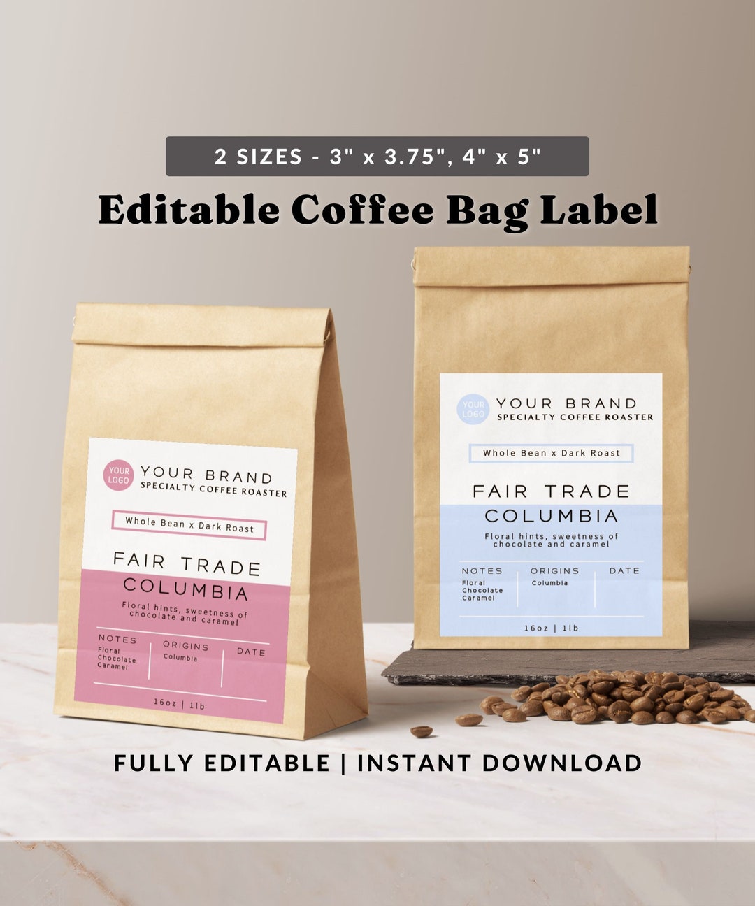 Ready to Print Coffee Label Template - Minimalist Product Label, Coffee ...