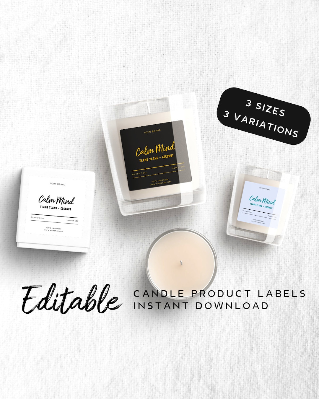 Printable Candle Label Template - Black Label Template, Minimalist ...