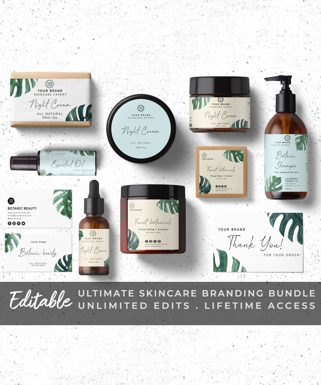 Monstera Cosmetic Label Bundle - Editable Label Template, Printable ...