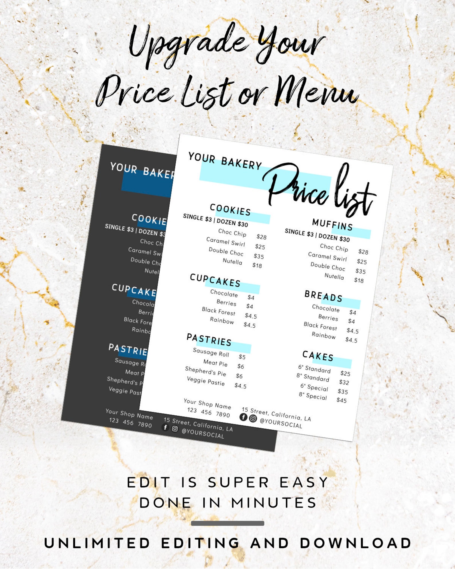 Printable Bake Shop Price List - Editable Price List Bakery, IG Price ...