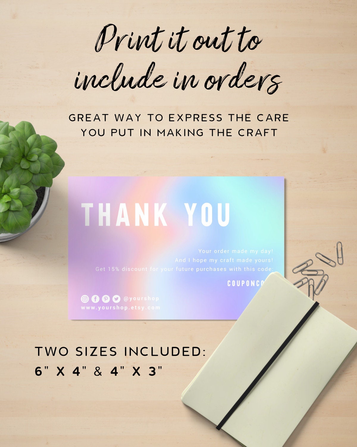 Thank You Card Design Holographic Branding Design DIY - Etsy