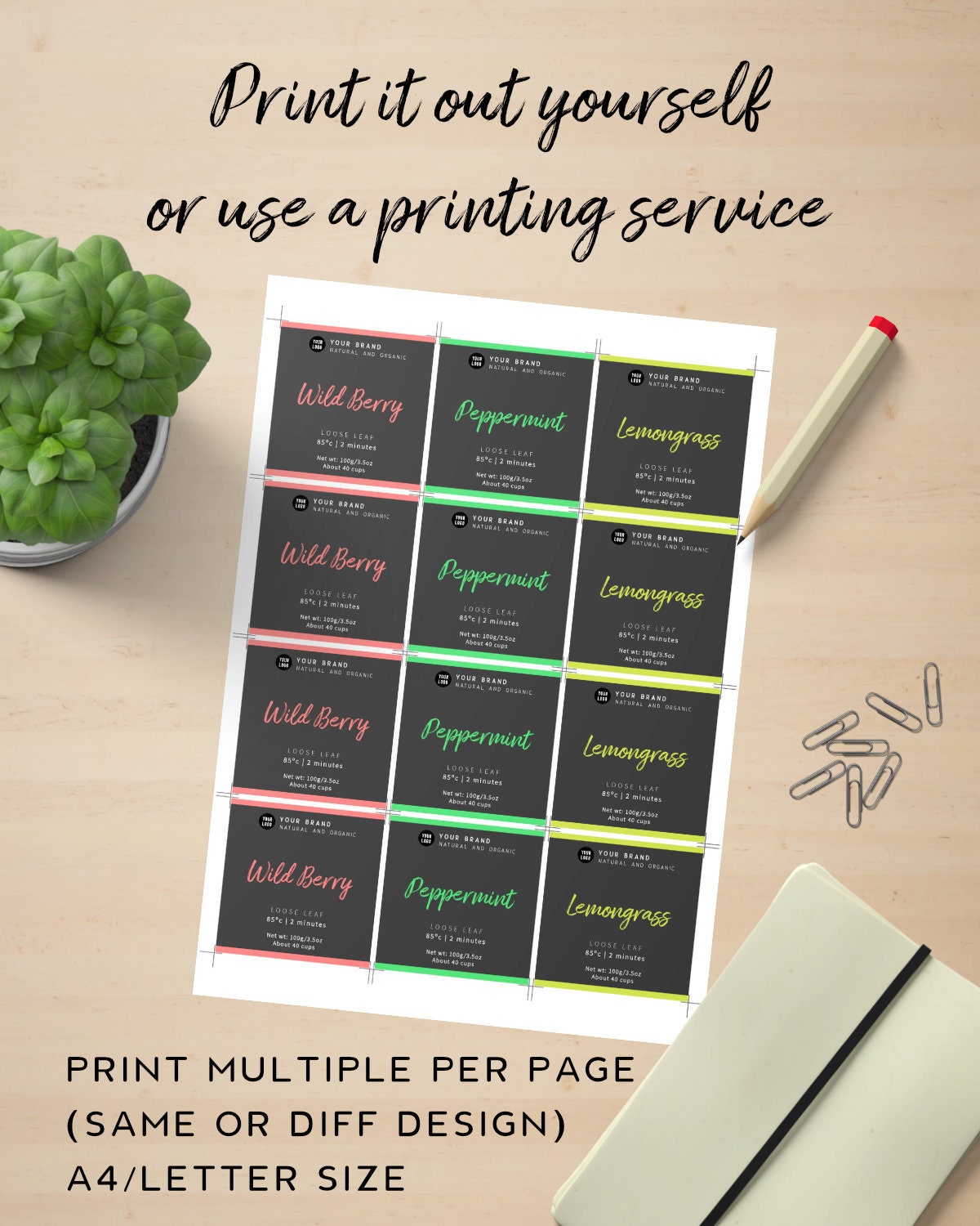 Printable Tea Bag Label Template Black Product Label Paper | Etsy