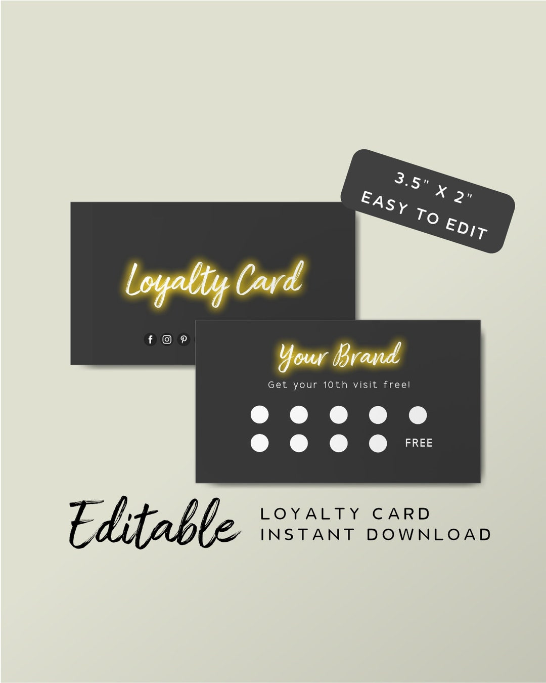 Editable Rewards Card Template - Beauty Salon Loyalty Card Design, Neon ...