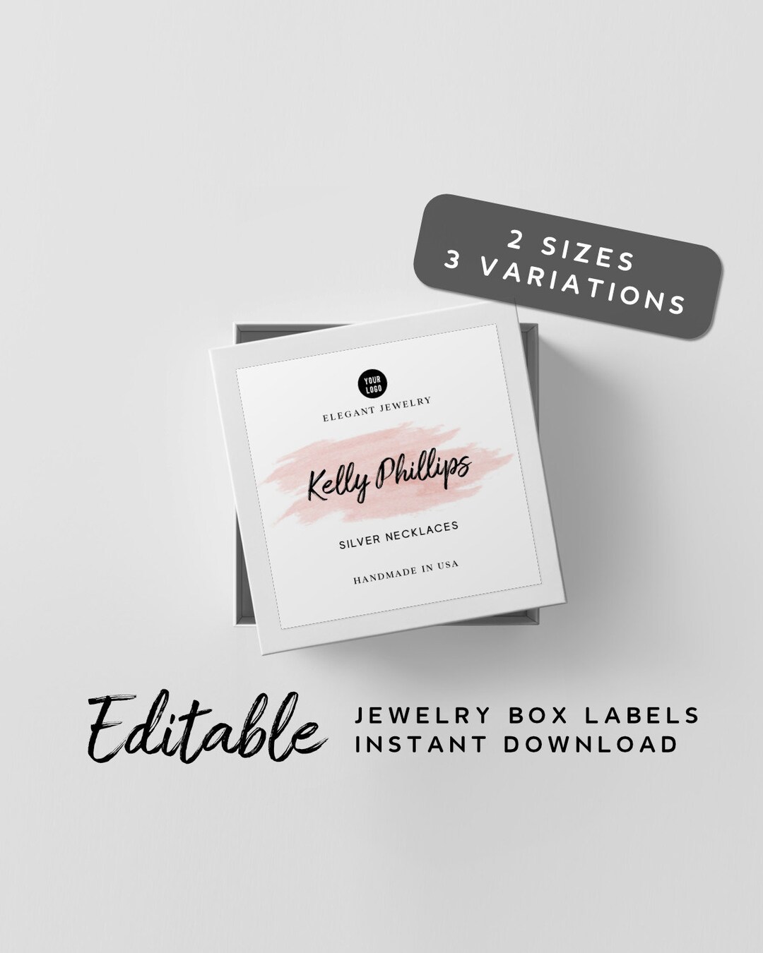 Jewelry Box Label Printable - White Product Label Template, Watercolor ...