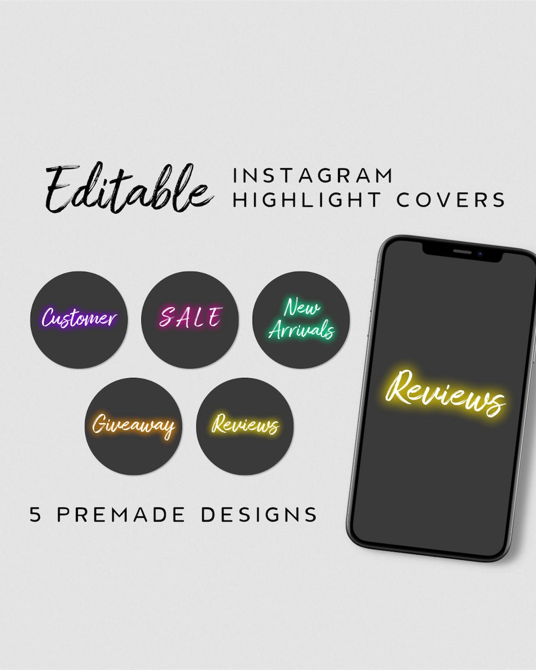 Neon Light Instagram Story Highlight Icons - Black Instagram Icon Cover ...