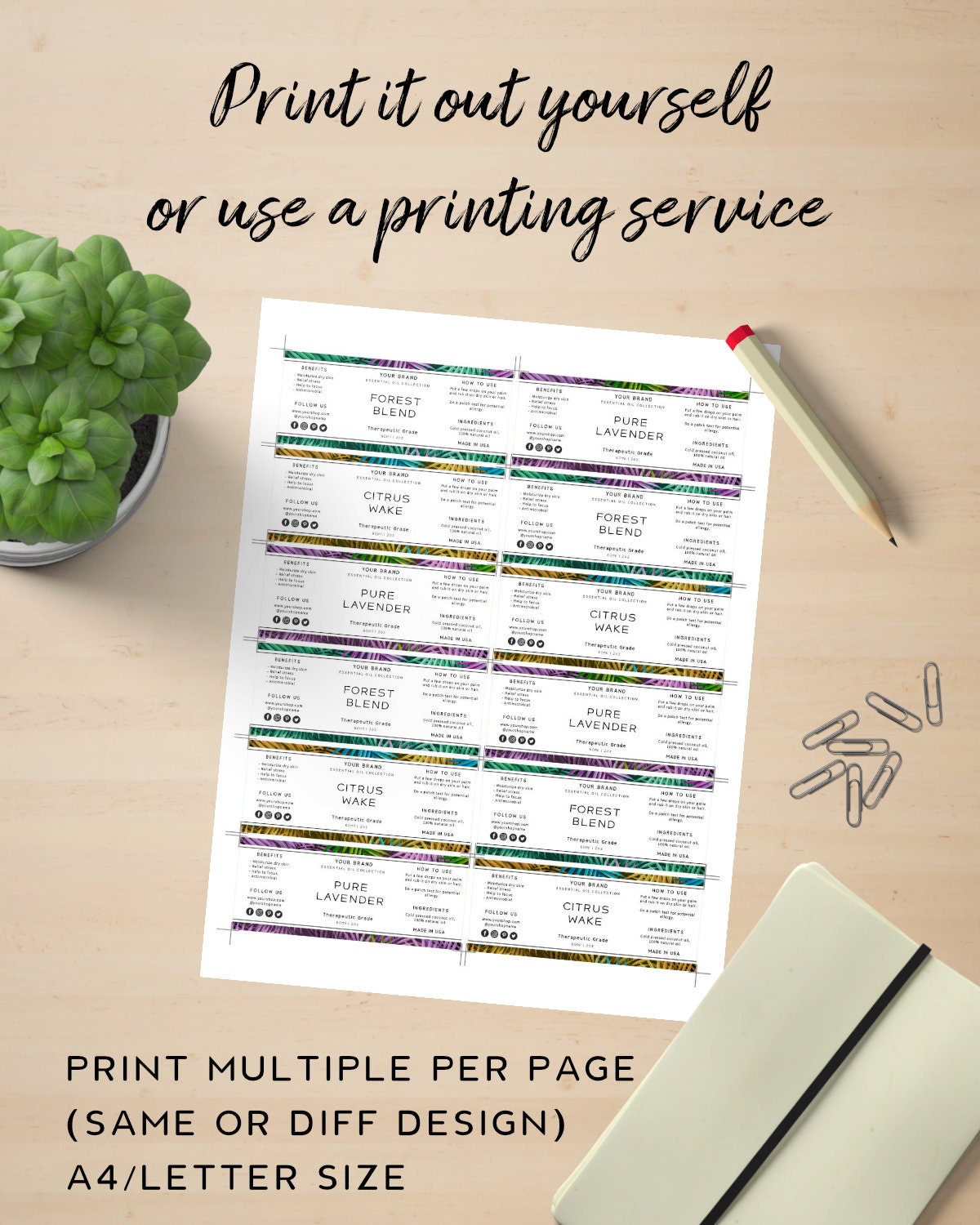 DIY Bottle Label Floral Essential Oil Label Template Leaf - Etsy