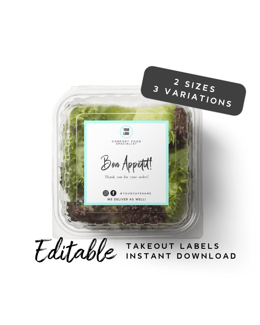 Takeaway Container Label - Editable Takeout Label, Salad Box Label ...