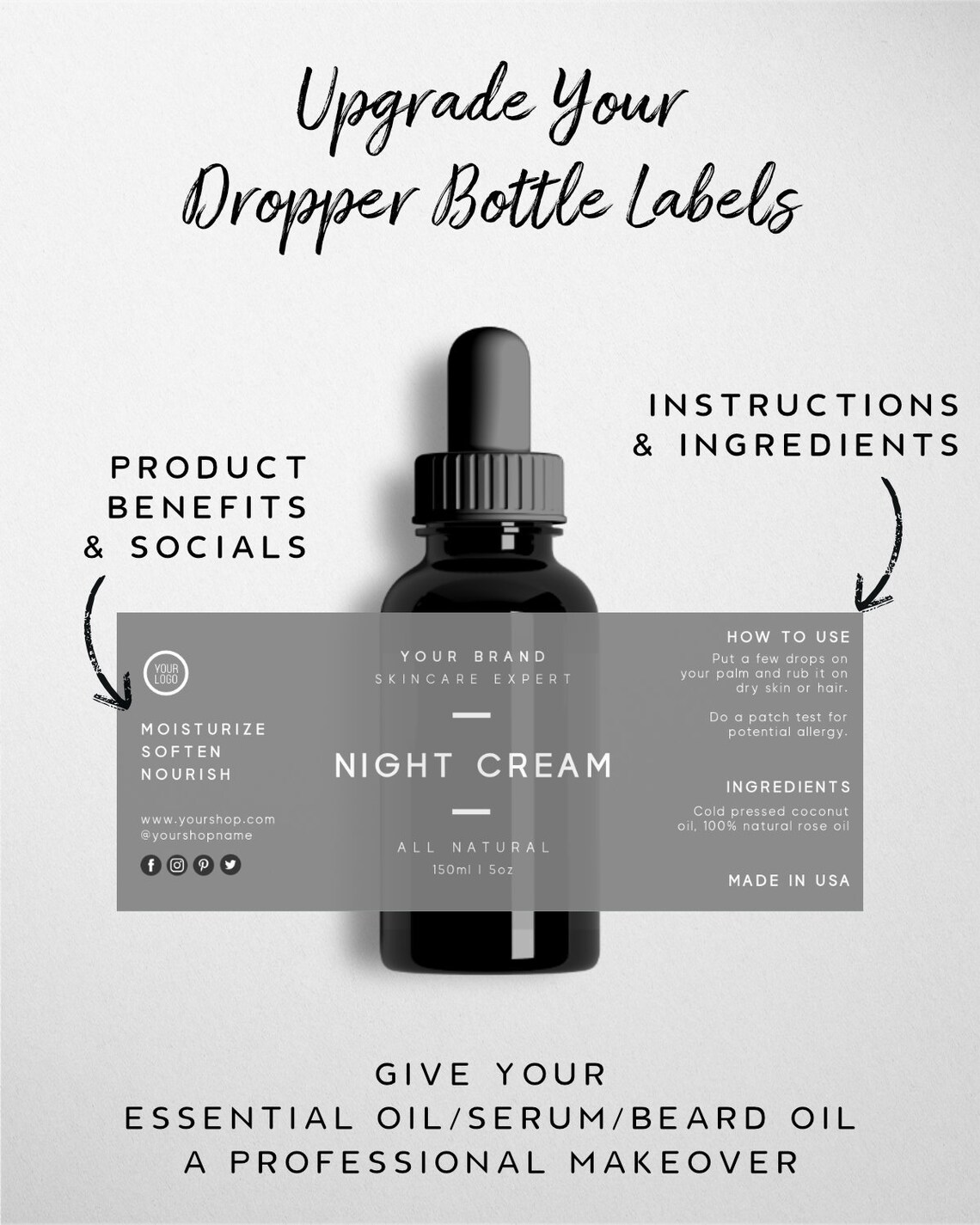Black Product Label Template - Minimalist Bottle Label, Product Labels ...