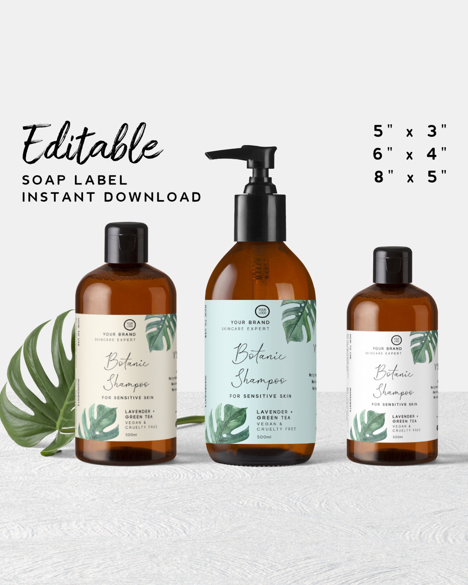 Printable Shampoo Labels Botanical Soap Labels Green Leaf - Etsy