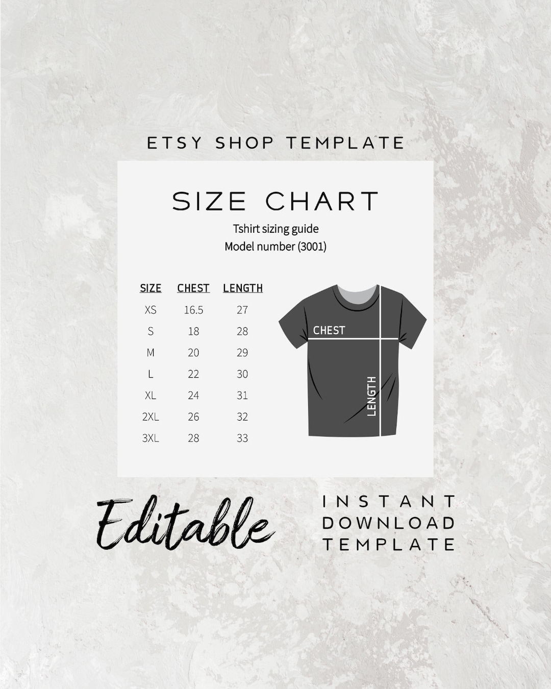 Editable Size Chart Tshirt Editable Templates, Bella Canvas Size Chart ...