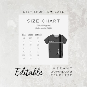 Editable Size Chart Tshirt - Editable Templates, Bella Canvas Size ...