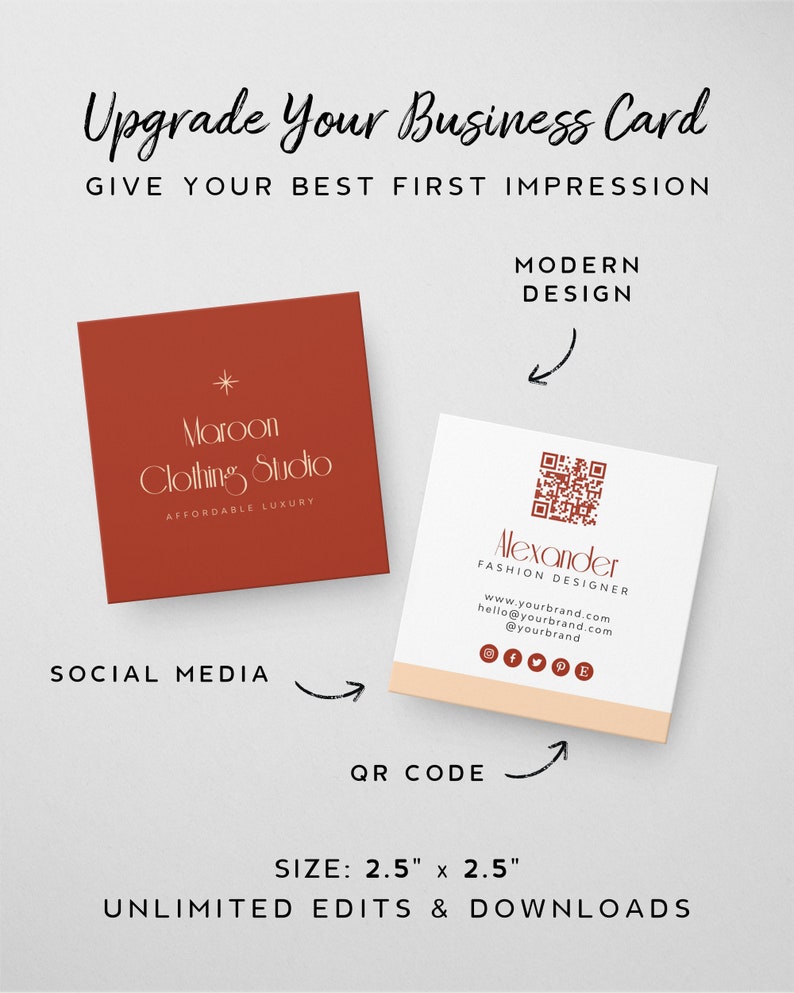 Luxury Square Business Card With QR Code Scannable Card - Etsy