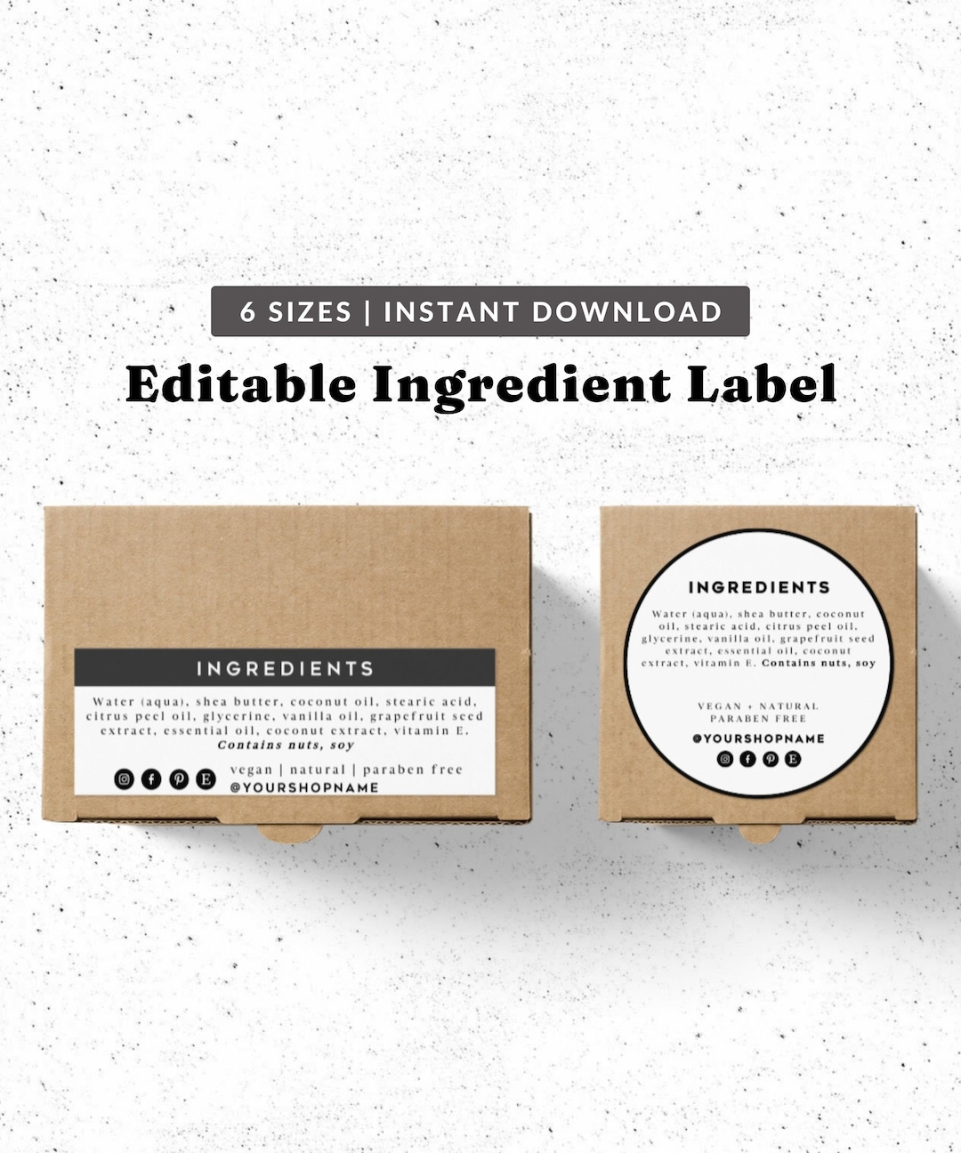 Printable Ingredient Sticker With Social Media Icons - Custom ...
