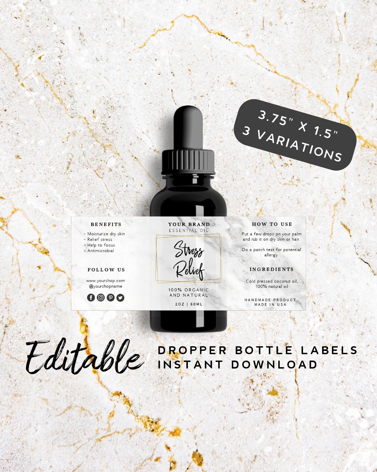 Marble Dropper Bottle Labels Printable Editable Product | Etsy
