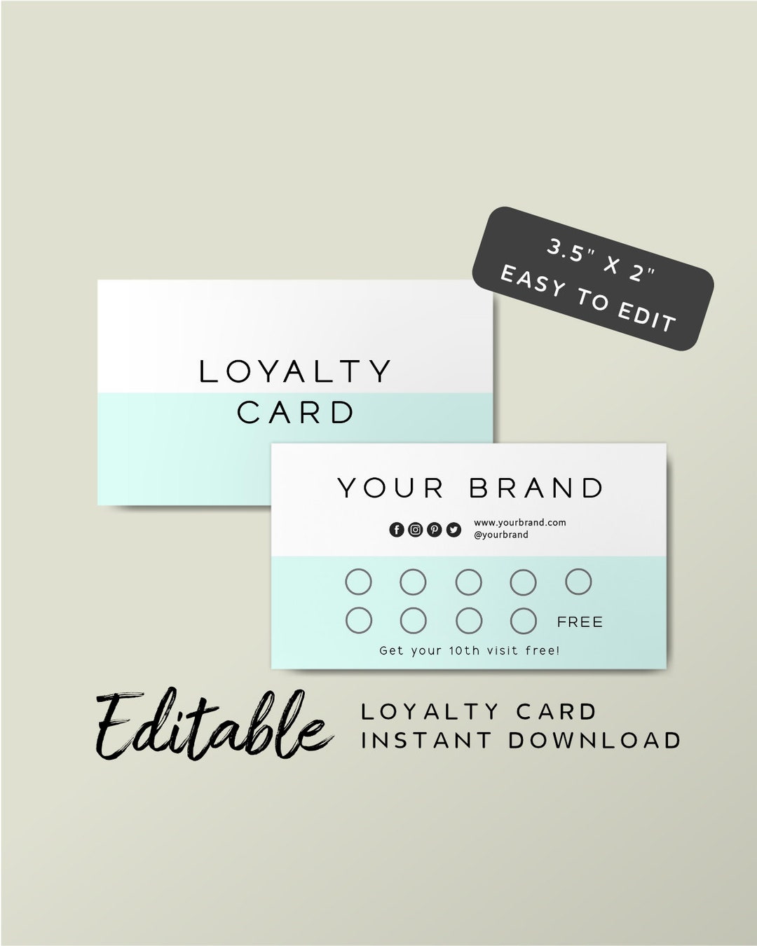 Custom Loyalty Card Template - Business Rewards Card, DIY Stamp Card ...